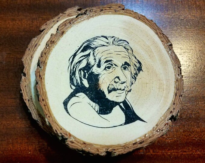 Albert Einstein Handcrafted Rustic Coaster Set, American Reclaimed Wood ...