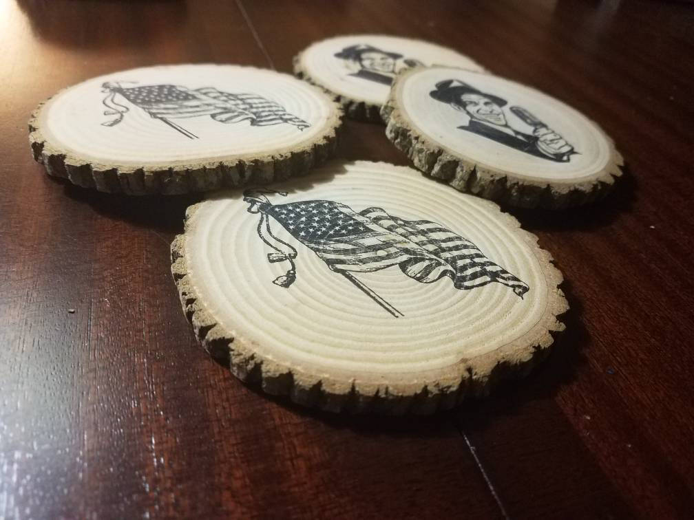 American Flag Handcrafted Rustic Coaster Set, American Reclaimed Wood ...