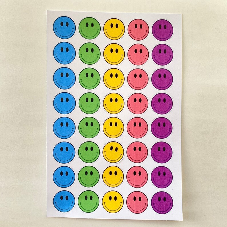 Vibrant smiley face sticker sheets 40 per sheet / smiley | Etsy