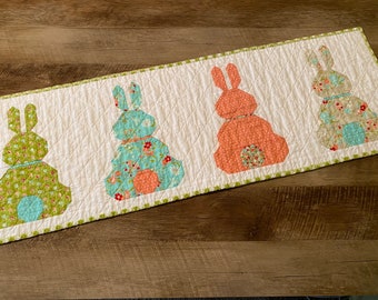 Table Runner, Blue, Green, Peach, Spring, Easter, Table Topper, Bunny, Rabbit, Quilted, Handmade ...