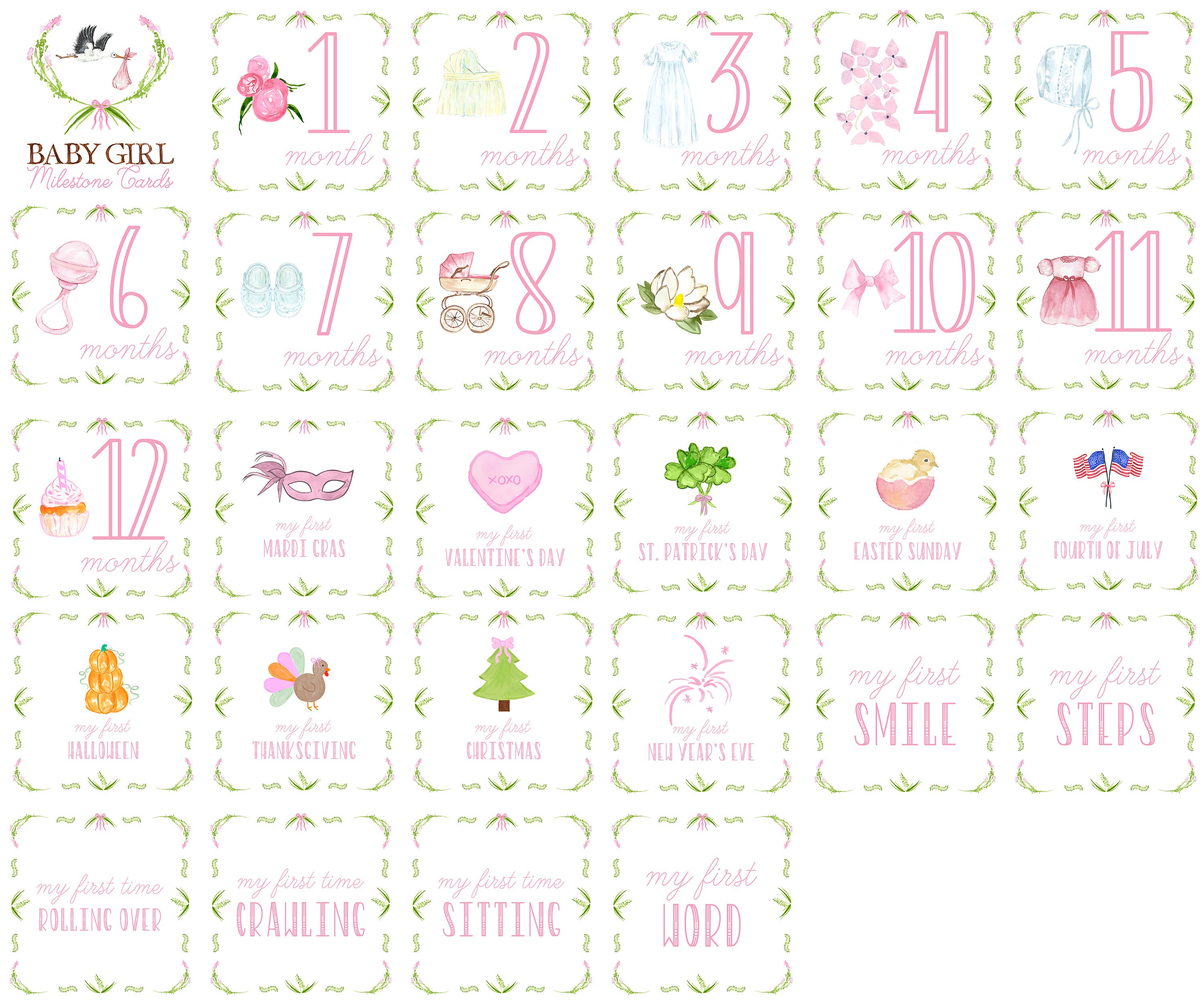 DIGITAL PRINTABLE PDF Baby Girl Monthly and Holiday Milestone - Etsy