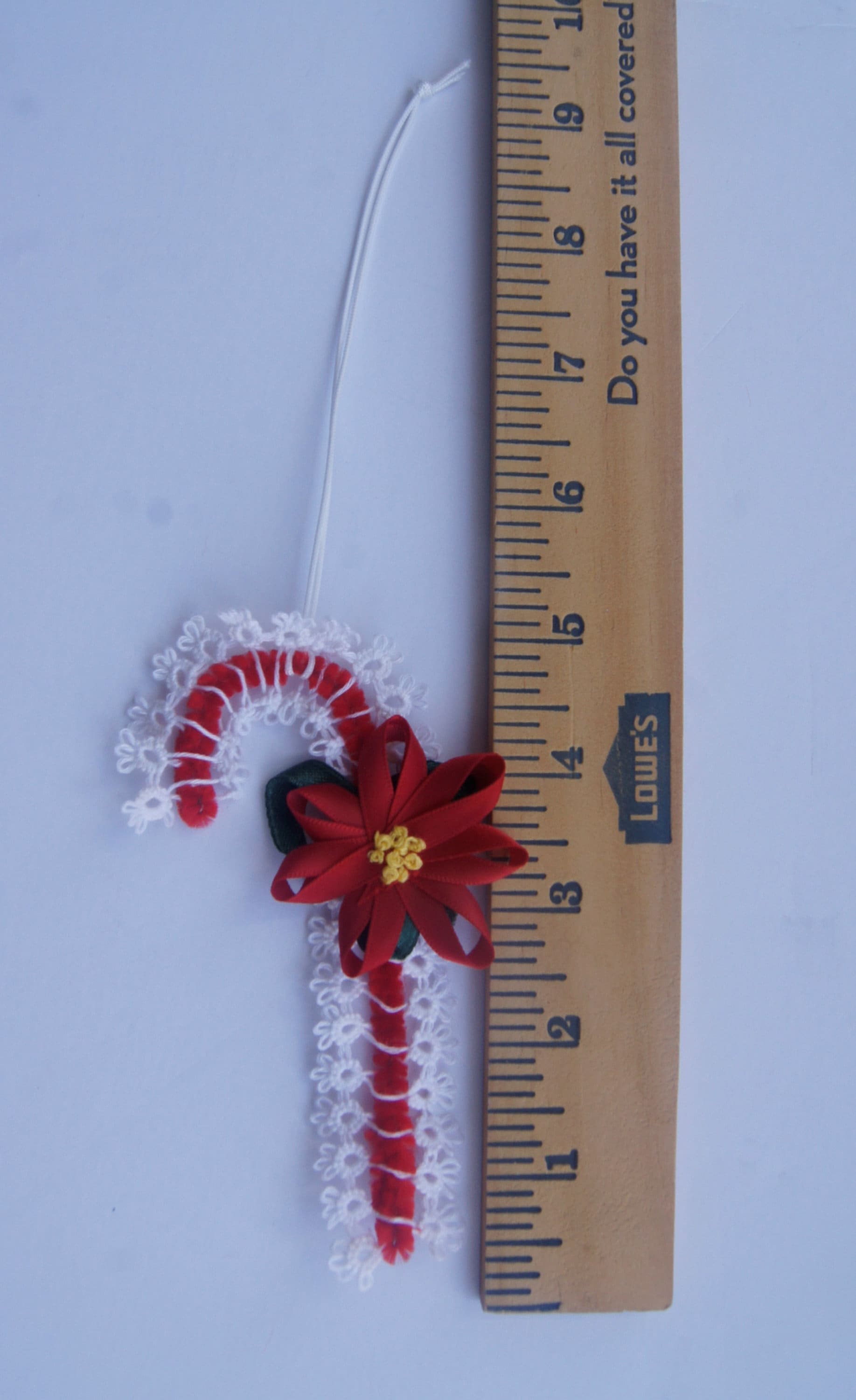 Christmas Brooch/ Tatted Candy Cane With Red Poinsettia Pin / Ornament ...