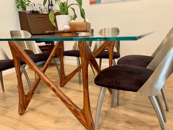 Boxy Dine Handcrafted Contemporary Mid century Modern Dining Table Wood Base Walnut or Cherry Wood square Round Top Etsy