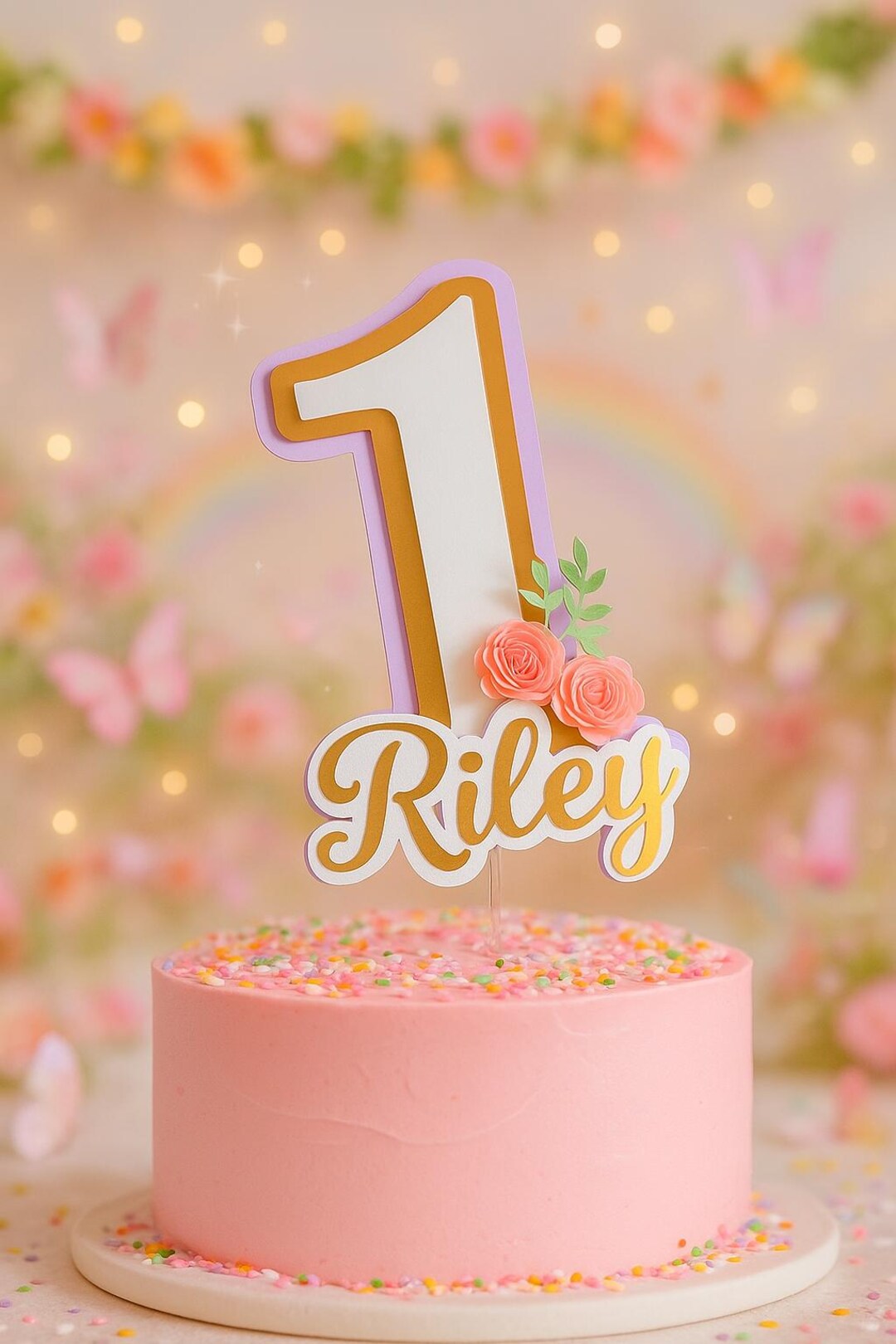 Custom Name & Number Cake Topper | Floral First Birthday Topper ...