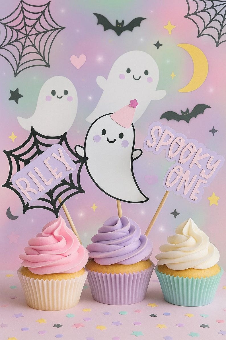 Spooky One Ghost Cupcake Toppers – Girl First Birthday Halloween Party ...