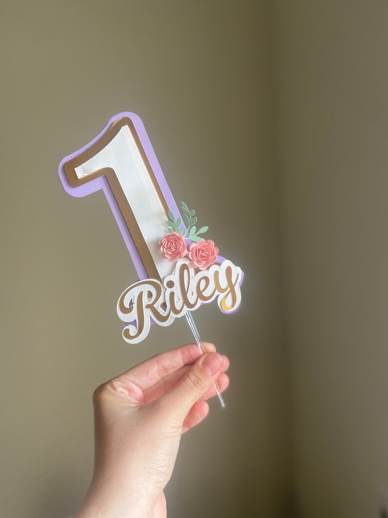 Floral Cake Topper | Number Cake Topper | Girly Custom Cake Topper ...