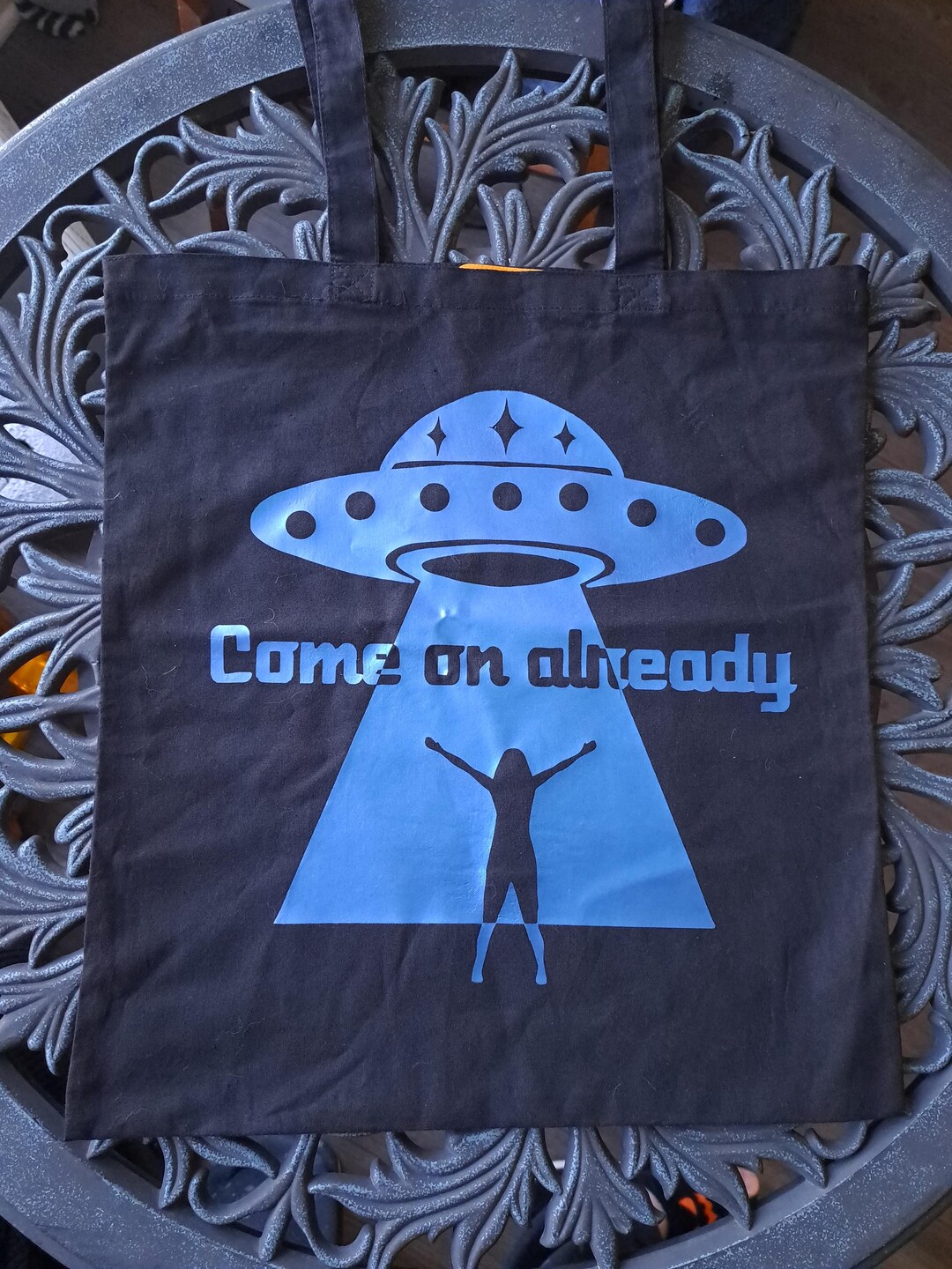 UFO Graphic Tote Bag: Color Shift Alien Design - Etsy