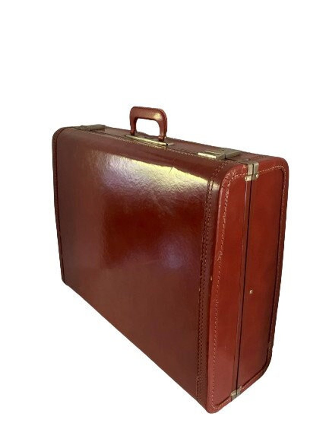 Vintage 1950's Faux Leather Suitcase • Mid Century Decor • Cognac Brown ...