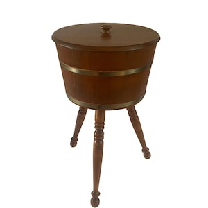 Mid Century Rustic 3 Legged Wooden Barrel • Lidded Bin Bucket • Firkin ...