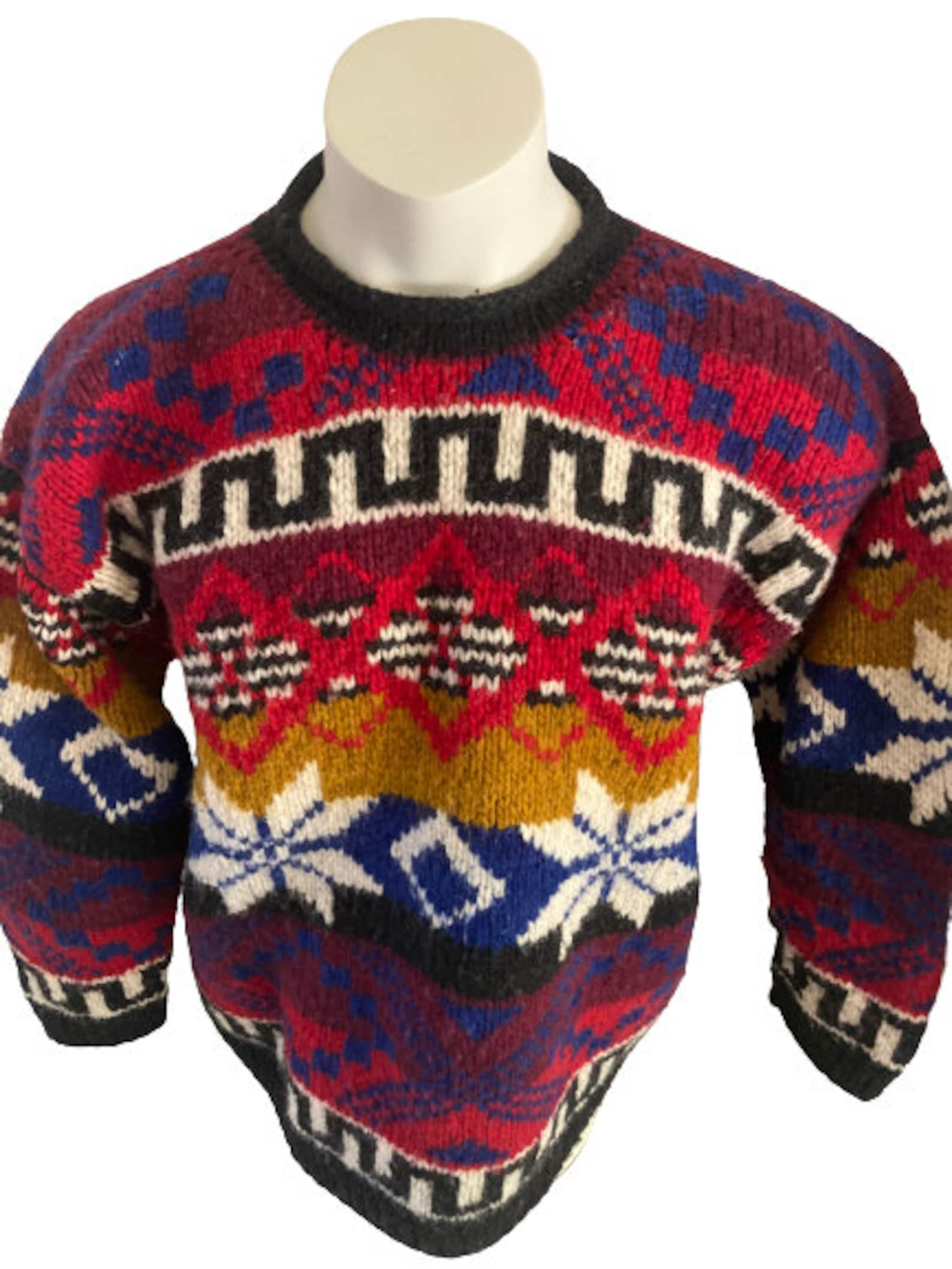 Vintage 80's • Oversized Chunky Pull Over Wool Sweater • Multicoloured ...