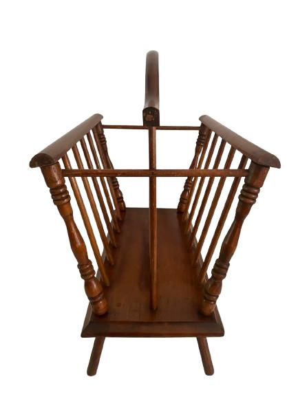 Vintage 60's MCM Wooden Spindle Magazine Rack Spay Legs Curved Carry ...