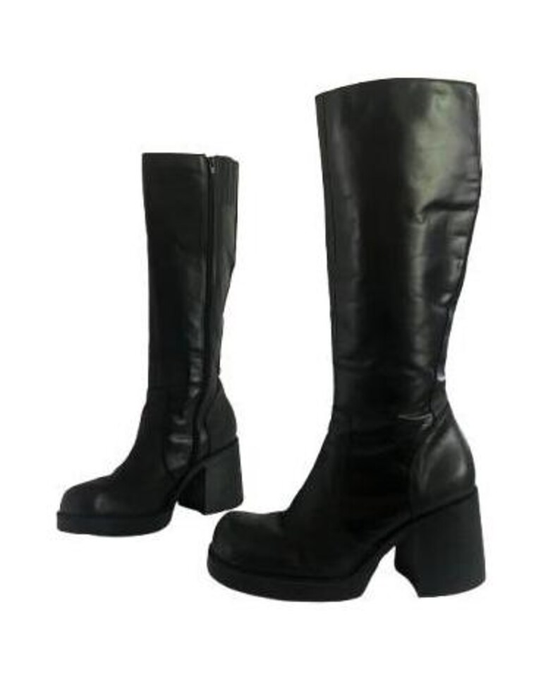 Vintage 90's • Nine & Co. • Tall Black Leather Chunky Platform Boots ...