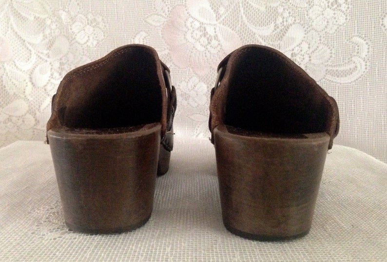 Vintage DOLCIS Clogs Stapled Leather Open Back Mules Brown O-ring Made ...