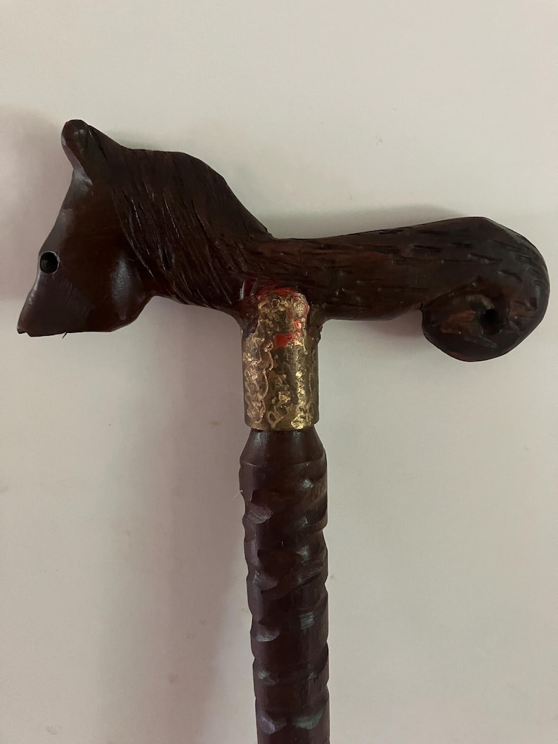 Early • Primitive • Hand Carved • Horse Head Wooden Walking Cane ...