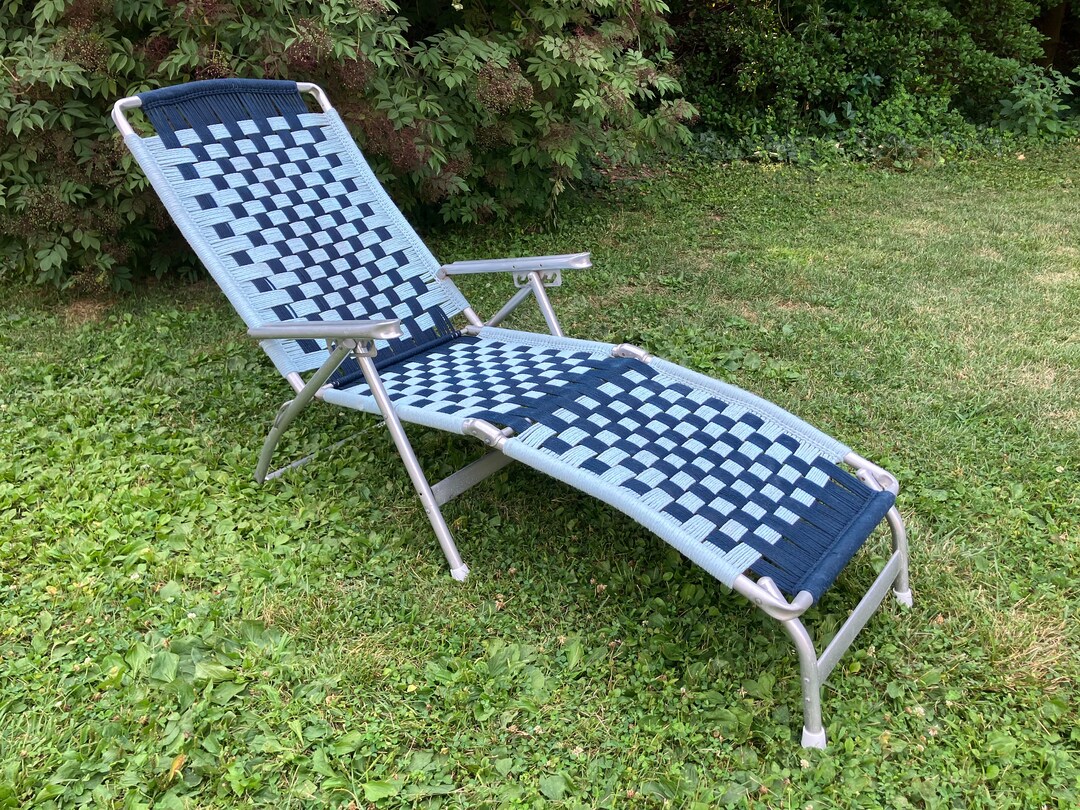 Vintage Macramé Webbed Chaise Lounge • 1970's Reclining Patio Lawn ...