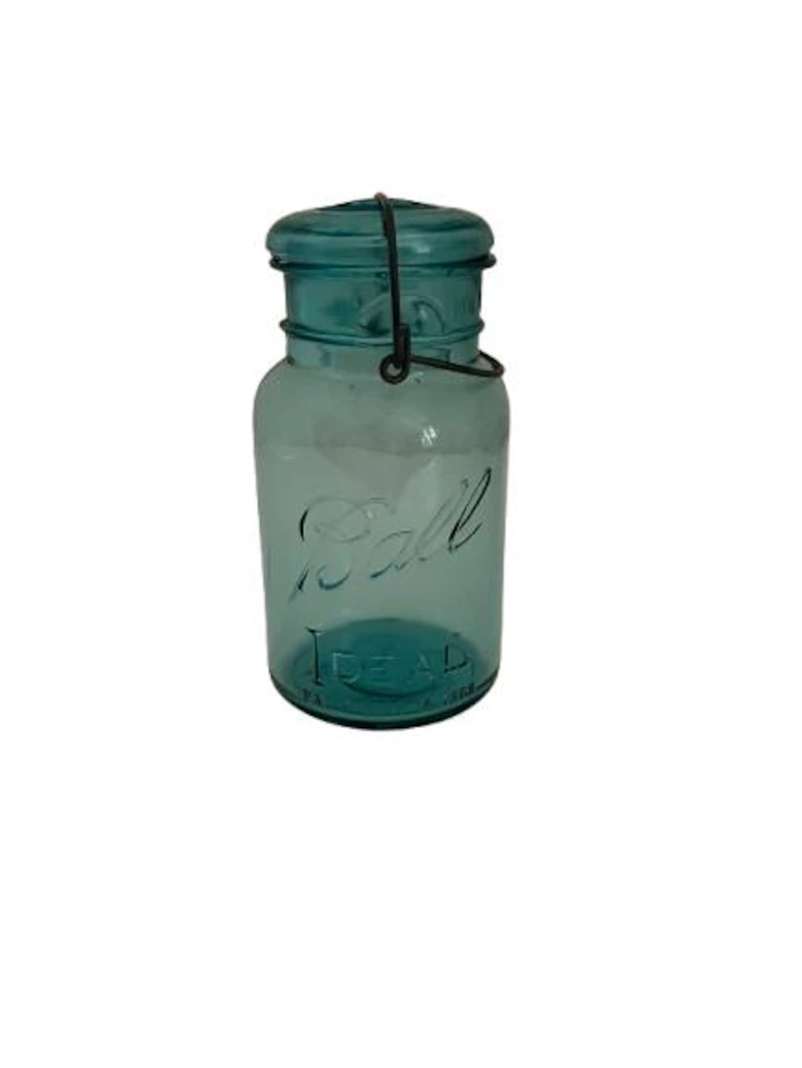 Antique Ball IDEAL • #7 • Aqua Blue Glass Canning Mason Jar With Lid ...