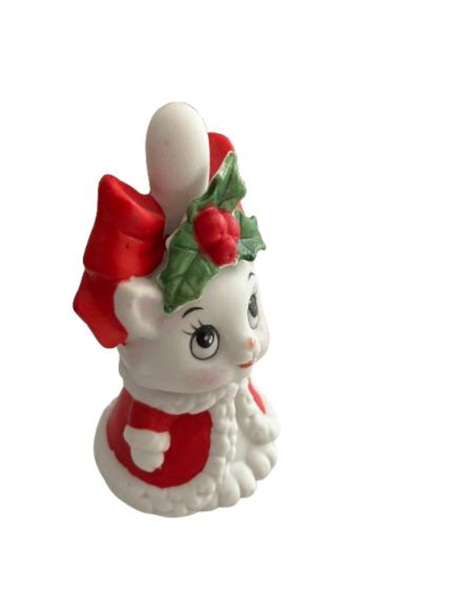 Vintage Lefton ANAMORPHIC Christmas Kitty • Porcelain Figurine Bell ...