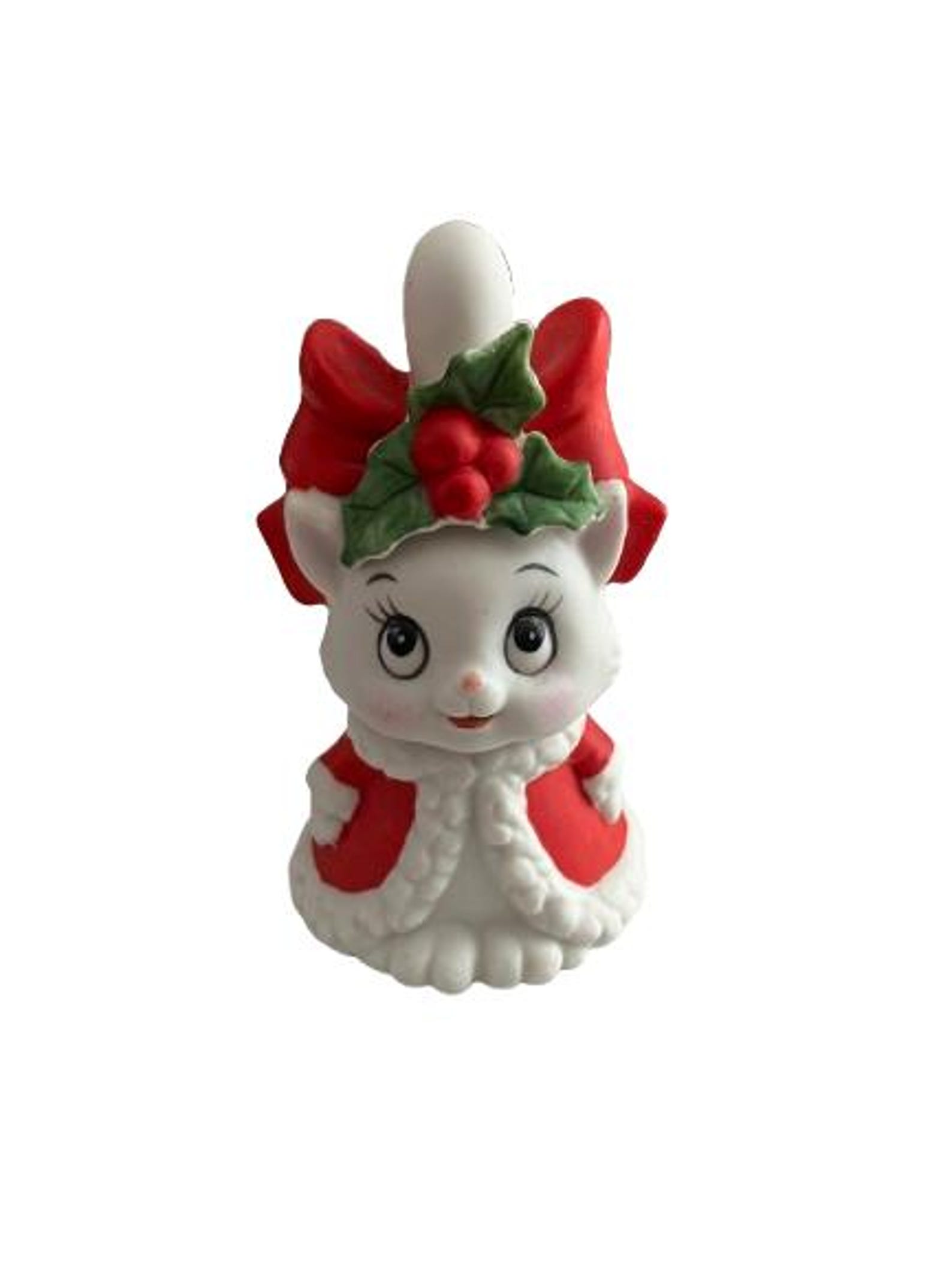 Vintage Lefton ANAMORPHIC Christmas Kitty • Porcelain Figurine Bell ...