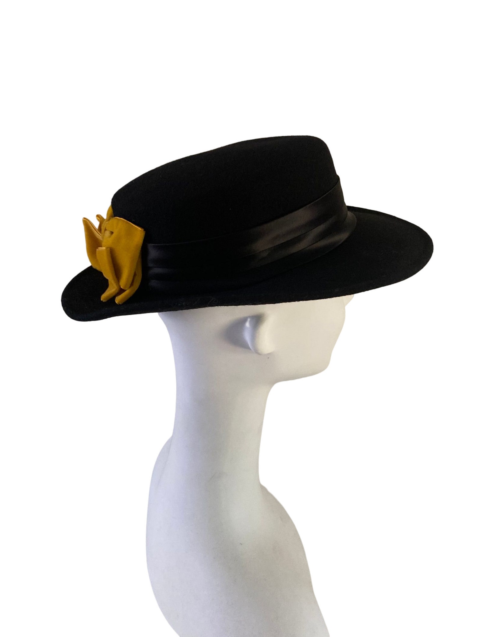 Women's Vintage Wool Doeskin Bolero Style Fedora Hat With Rear Yellow ...