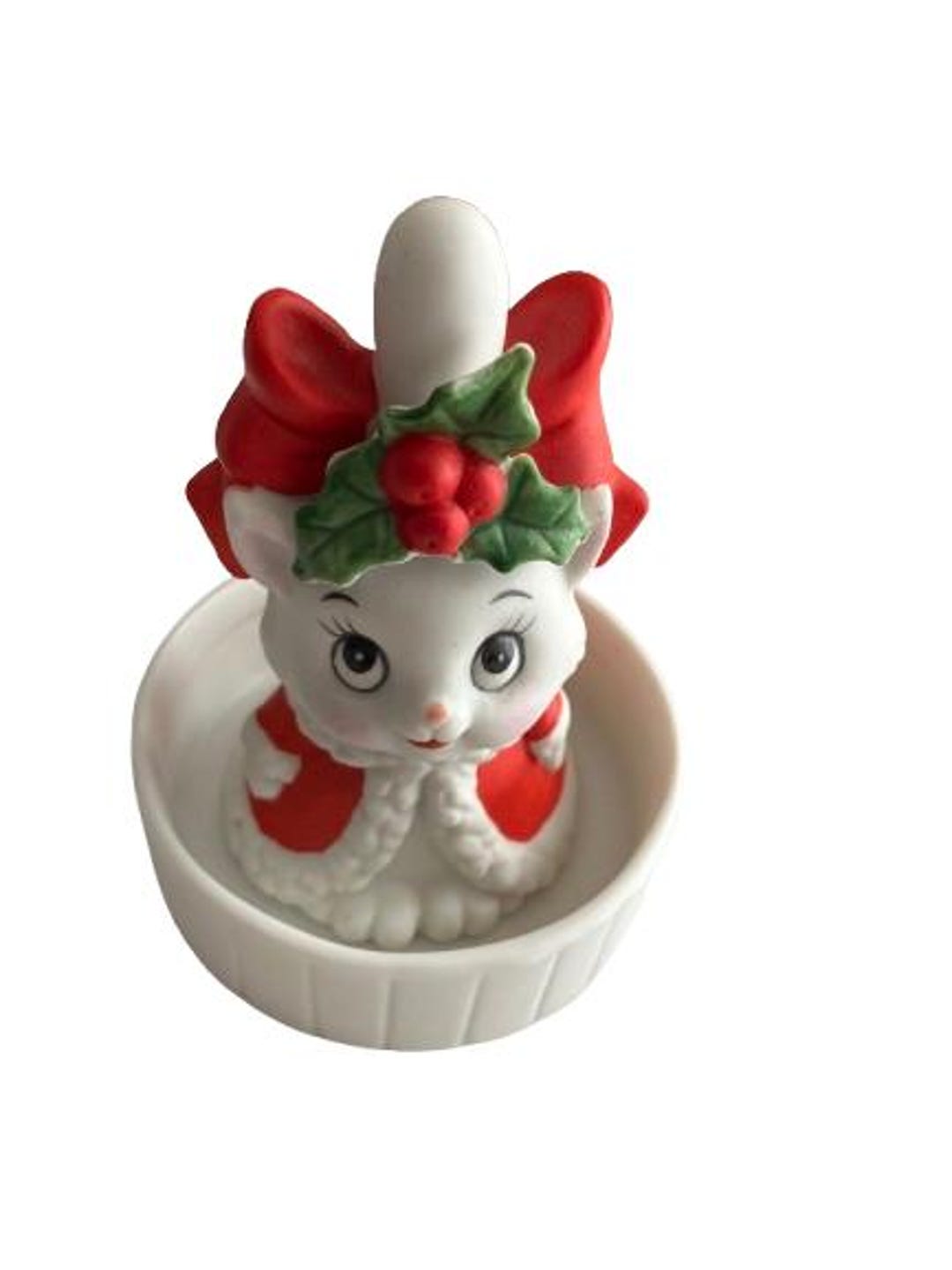 Vintage Lefton ANAMORPHIC Christmas Kitty • Porcelain Figurine Bell ...
