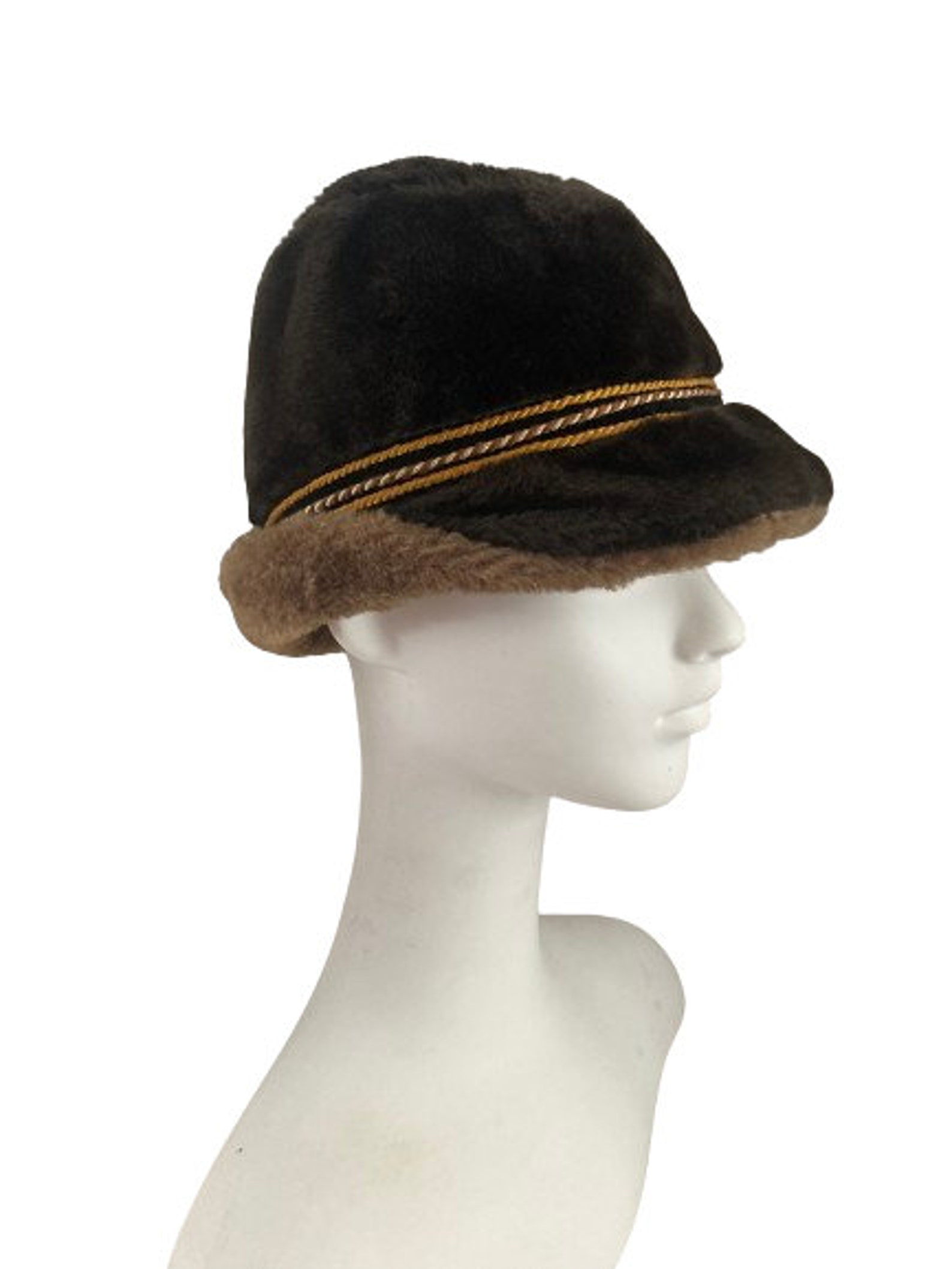 Vintage 60's • Faux Fur Cossack Cap • German Style Hat • Brown Ear ...