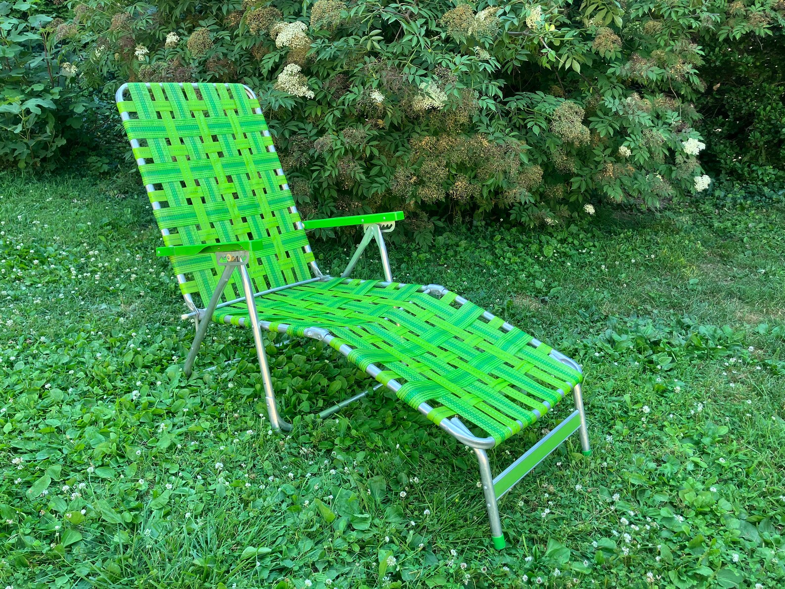 Vintage 60's Lime Green Webbed Aluminum Folding Chaise Lounge ...