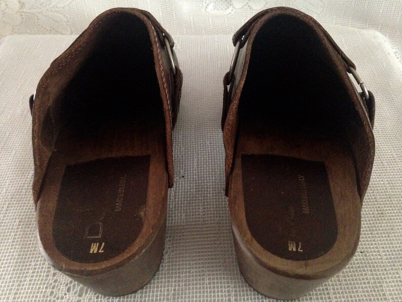 Vintage DOLCIS Clogs Stapled Leather Open Back Mules Brown O-ring Made ...