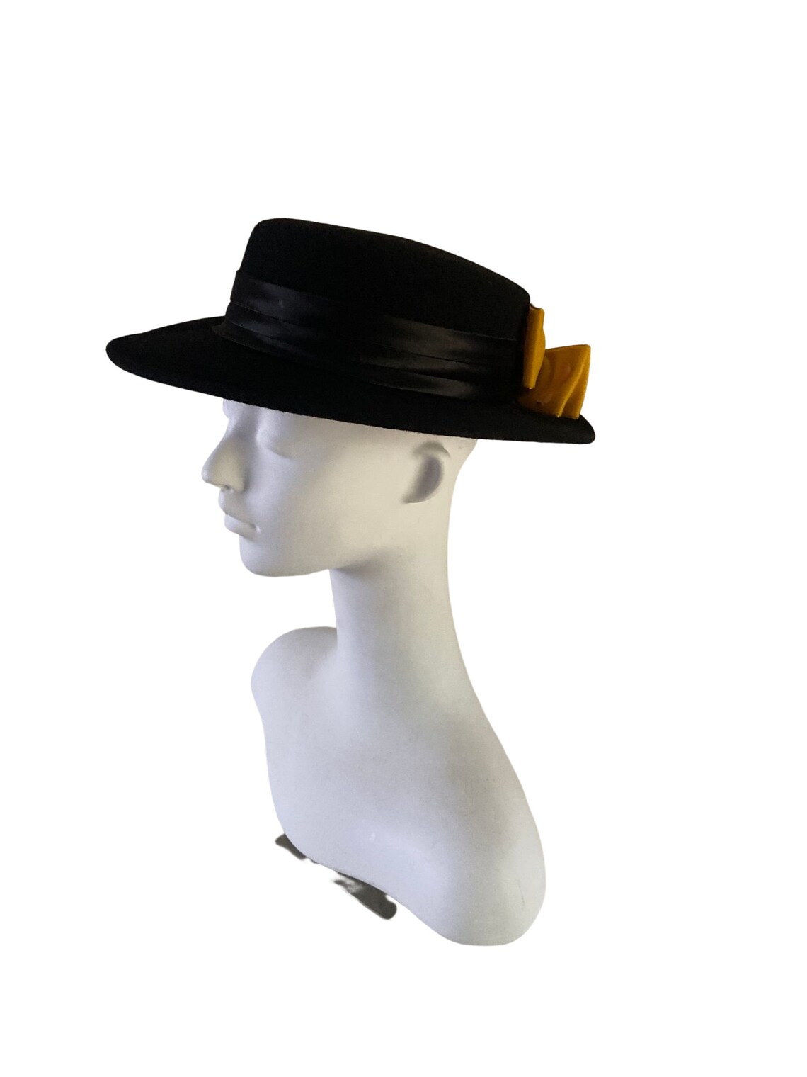 Women's Vintage Wool Doeskin Bolero Style Fedora Hat With Rear Yellow ...