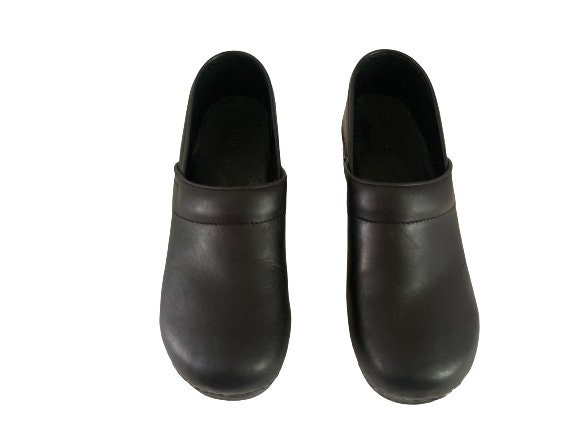 SANITA Danish Closed Back Stapled Clogs Vintage Black Leather Women's ...