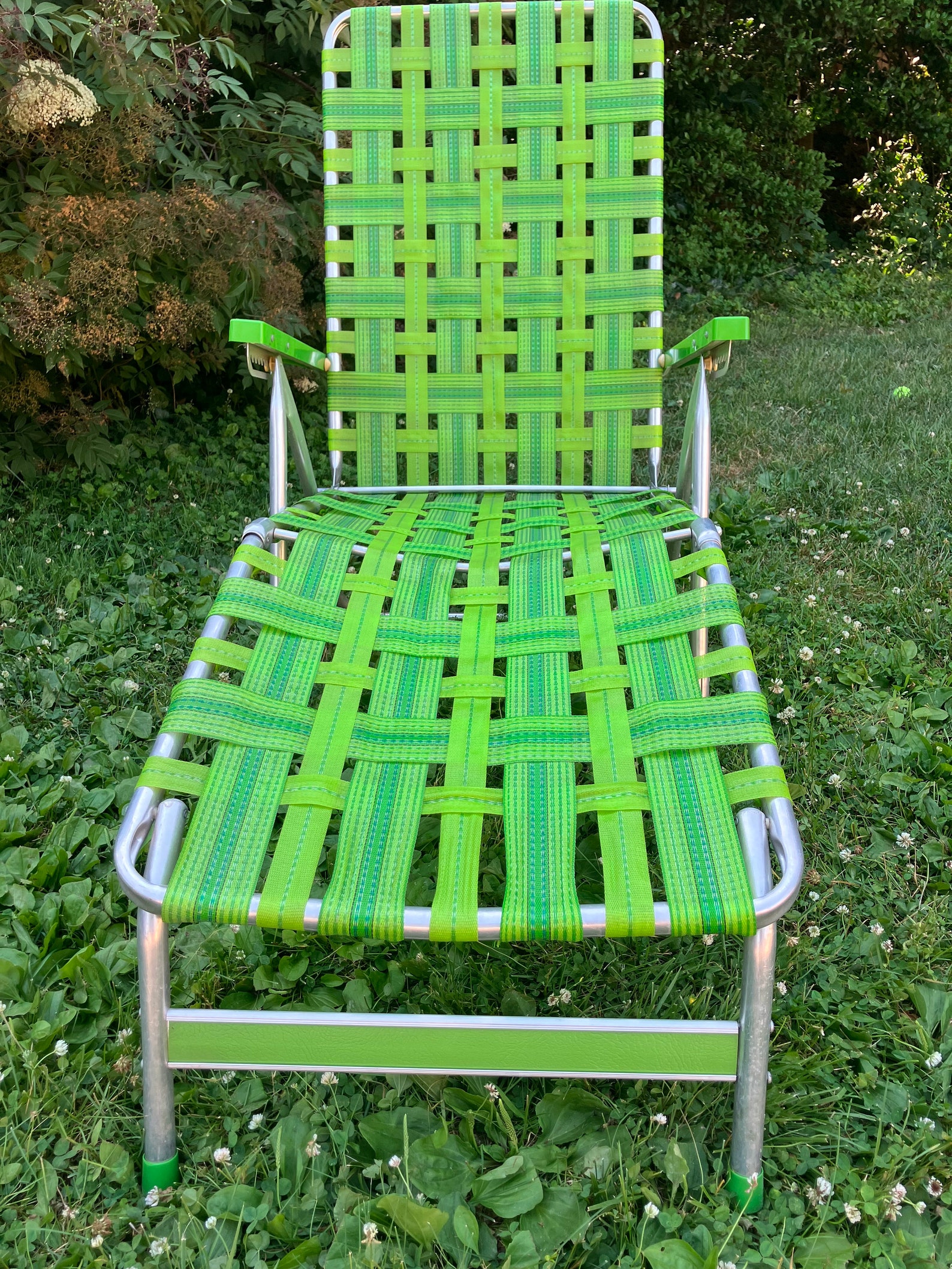 Vintage 60's Lime Green Webbed Aluminum Folding Chaise Lounge ...