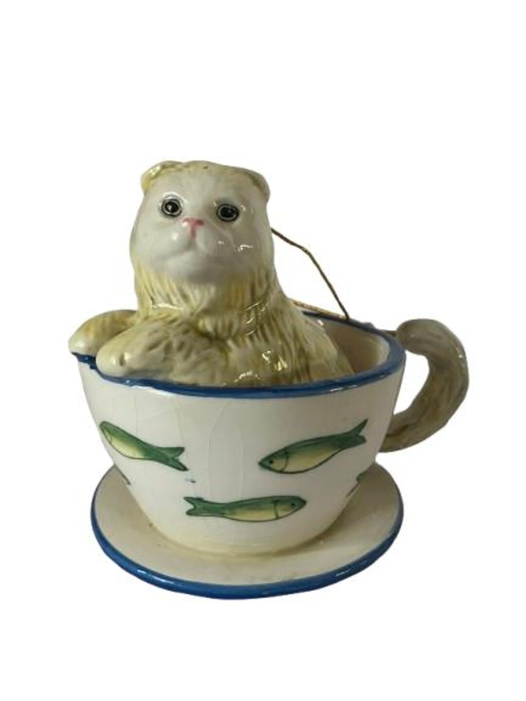 Cute Vintage Kitty in a Teacup Wagging Tail Ornament • Sitting in ...