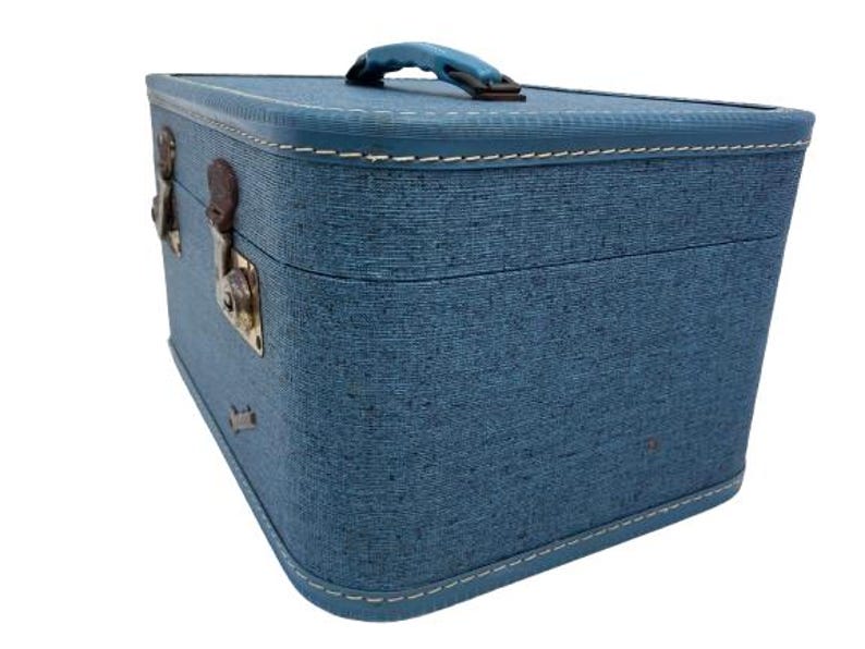 Vintage 1950's Monarch Blue Train Case • Retro Luggage • Makeup ...