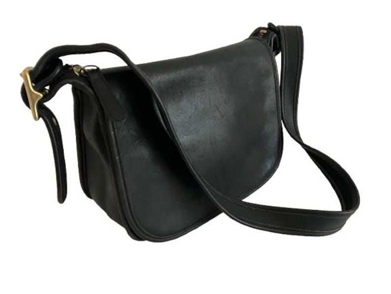Vintage 90's COACH Black Leather Shoulder Crossbody Messenger Bag ...