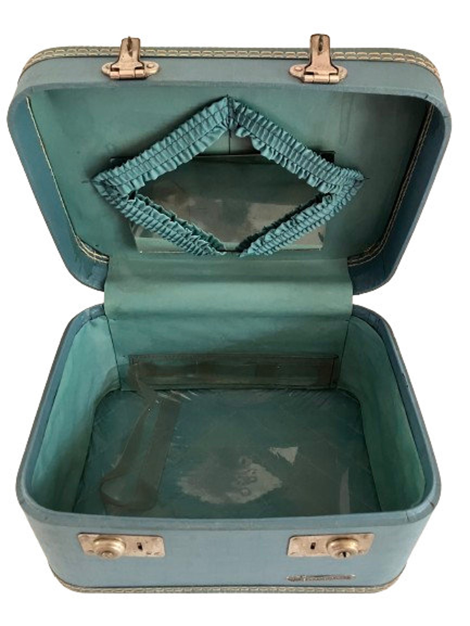 Vintage 1950's Monarch Blue Train Case Retro Luggage Makeup Cosmetic ...