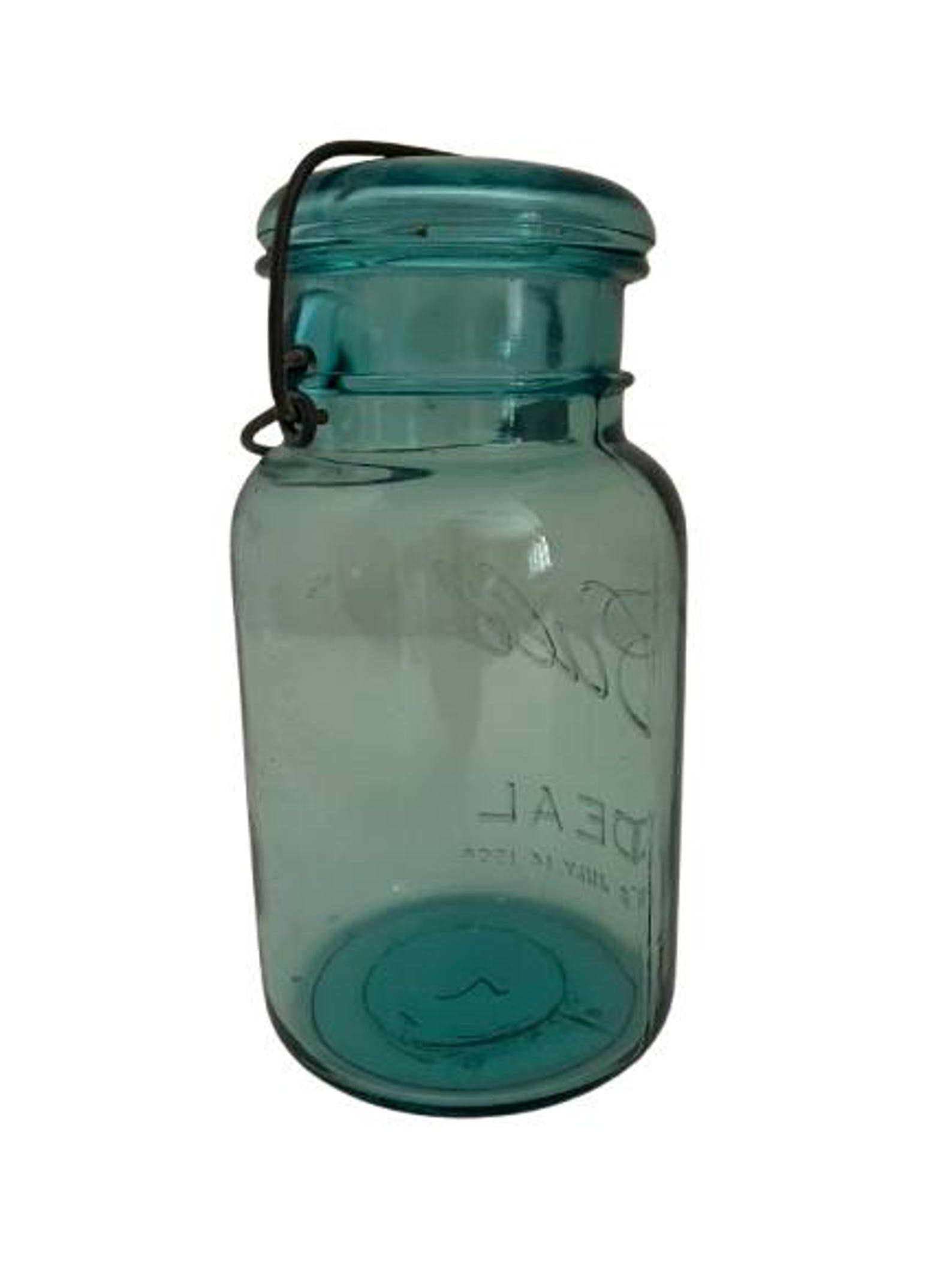 Antique Ball IDEAL • #7 • Aqua Blue Glass Canning Mason Jar With Lid ...