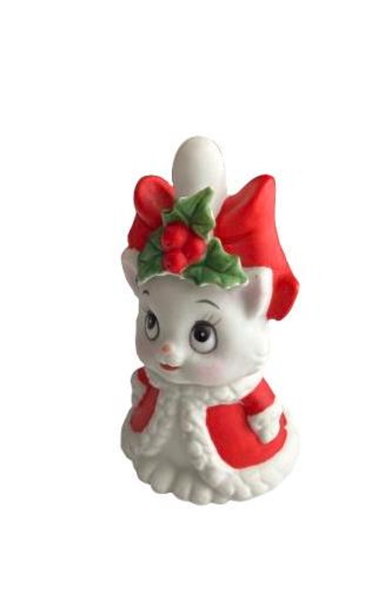 Vintage Lefton ANAMORPHIC Christmas Kitty • Porcelain Figurine Bell ...