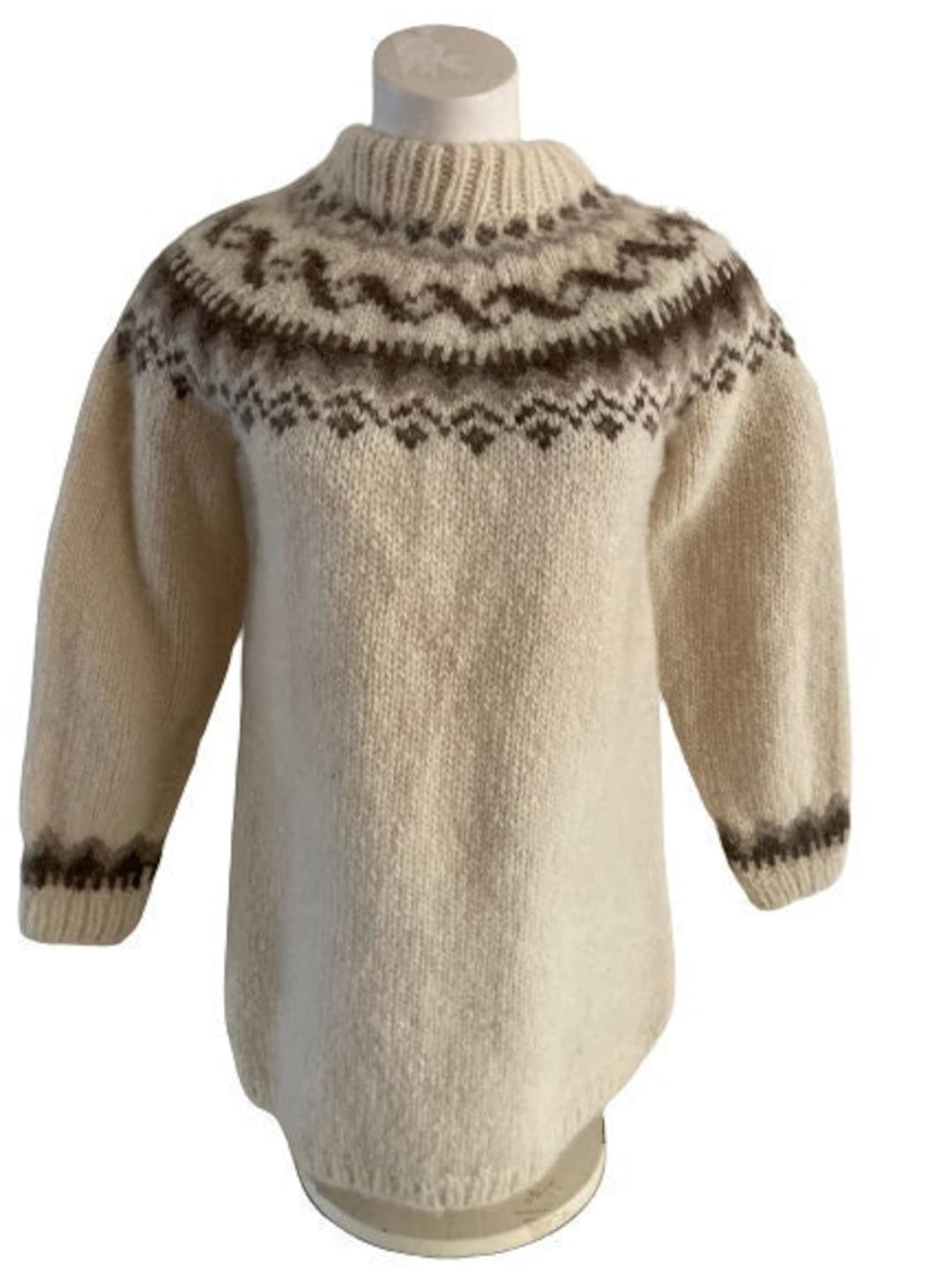 Vintage Hand-knit Traditional Yoke Fair Isle Sweater Icelandic ...