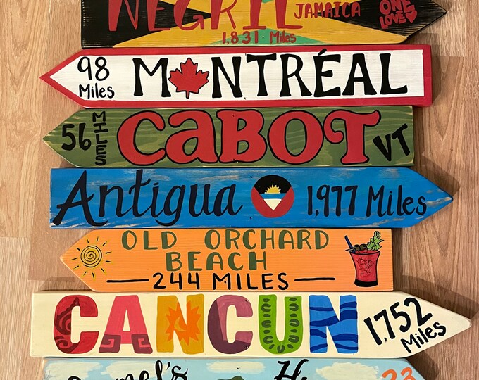 5 Custom Directional Mileage Signs, Destination Sign, Travel Marker ...