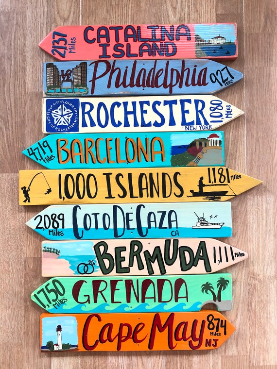 12 Custom Directional Mileage Signs Destination Sign Travel | Etsy