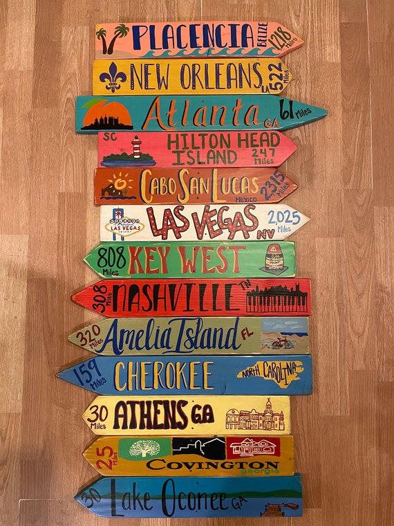4 Custom Directional Mileage Signs Destination Sign Travel | Etsy