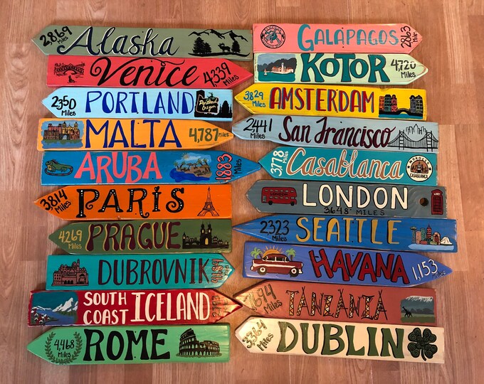 7 Custom Directional Mileage Signs, Destination Sign, Travel Marker ...