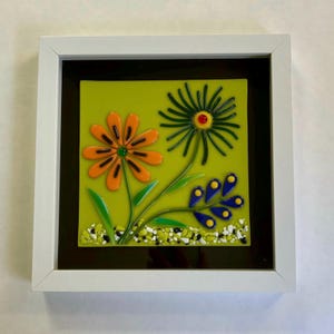 Retro Art Kiln Fused Stained Glass Shadow Box Wall Hanging Picture ...
