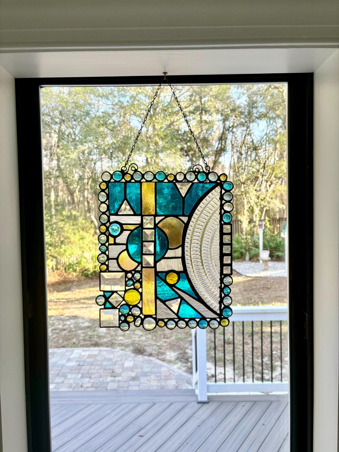 Stained Glass Window Modern Art Copper Foiled Soldered Geometric ...