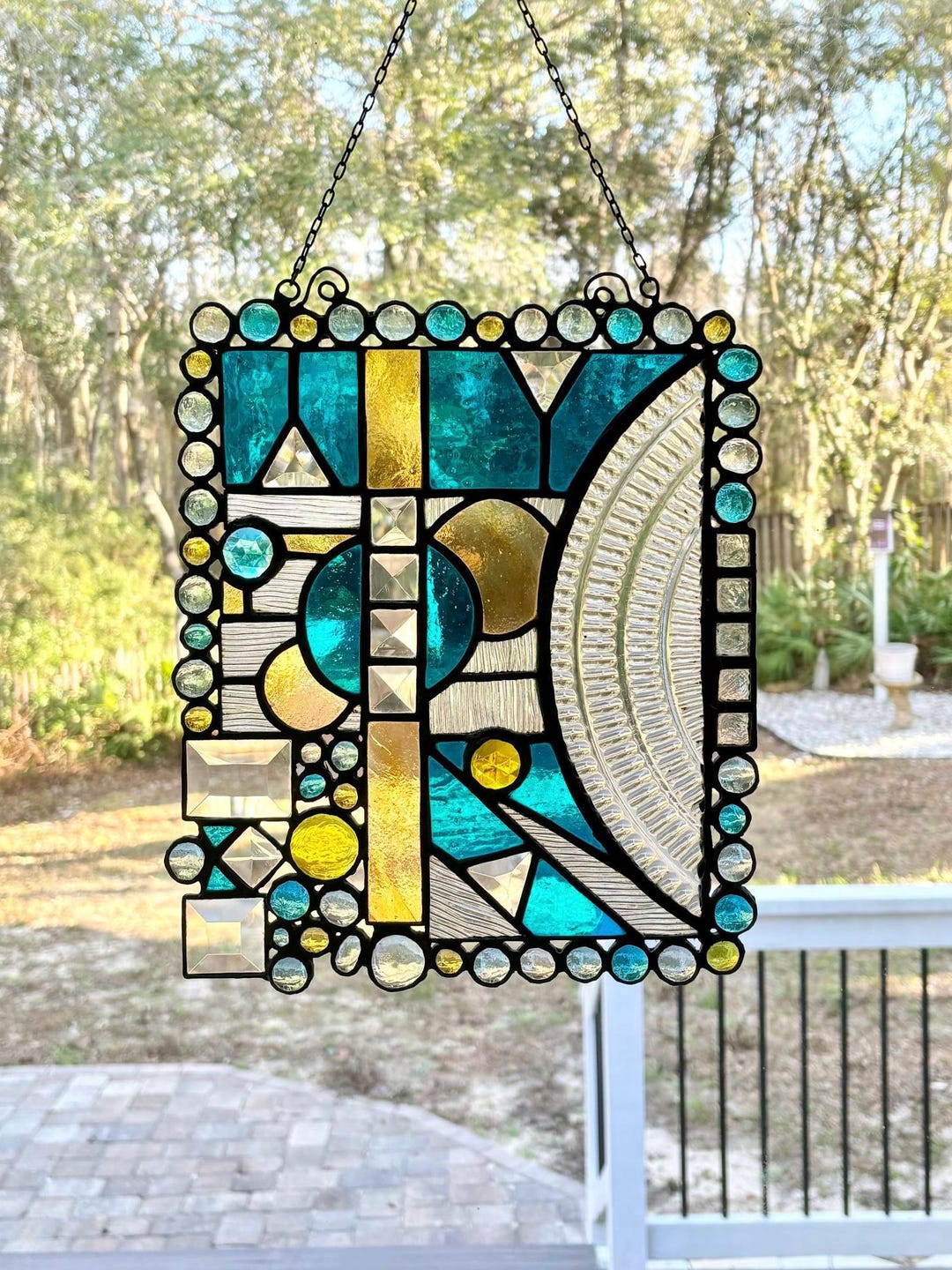 Stained Glass Window Modern Art Copper Foiled Soldered Geometric ...