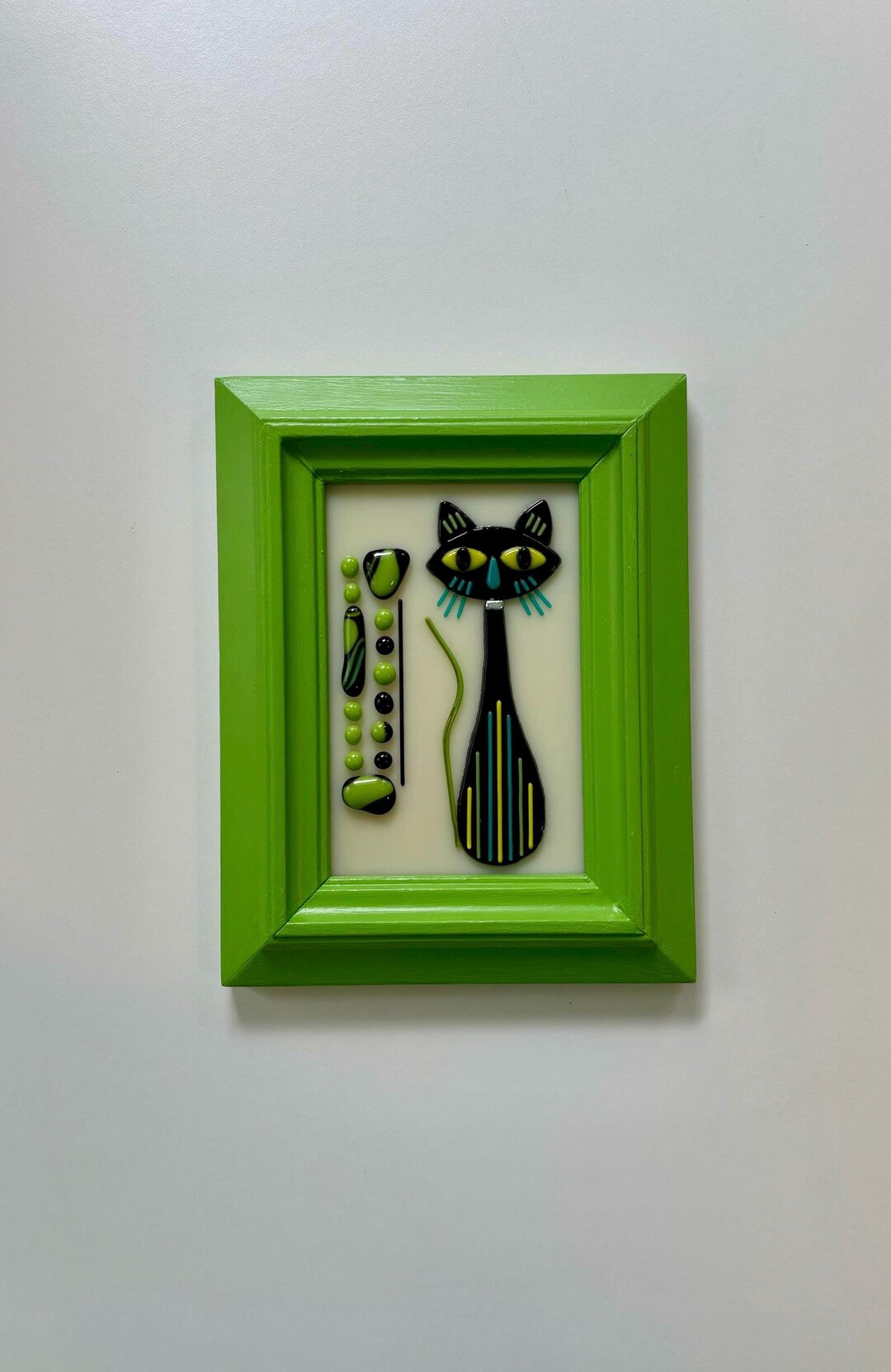 Atomic Cat Fused Stained Glass Mid Century Style Art Wall Picture With ...