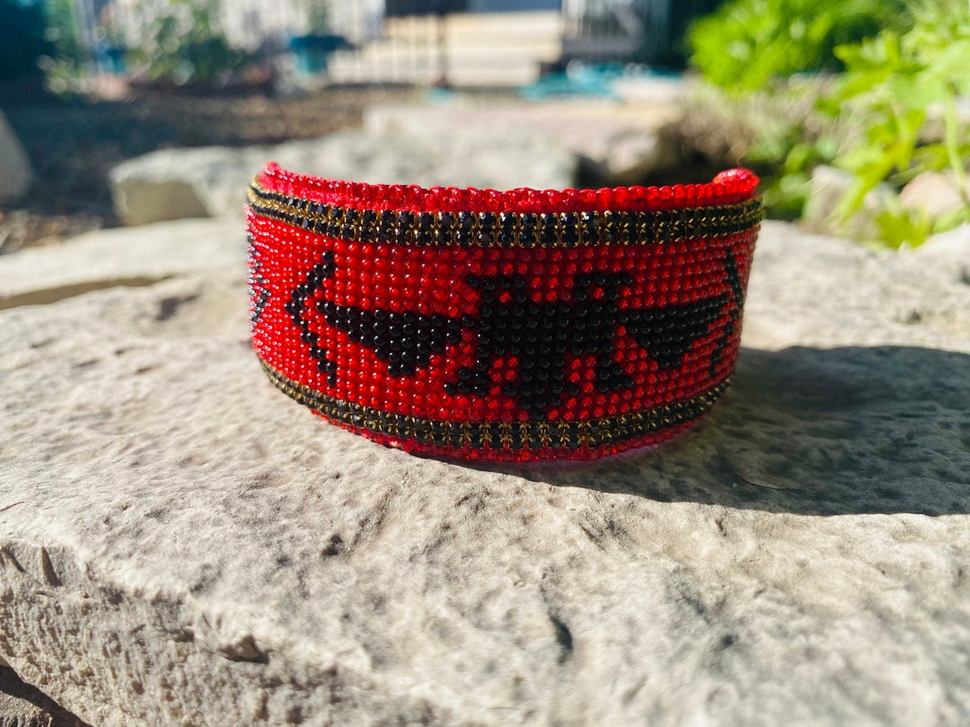 Albanian Hand Beaded Unisex Black and Red Bracelet With Elastic - Etsy