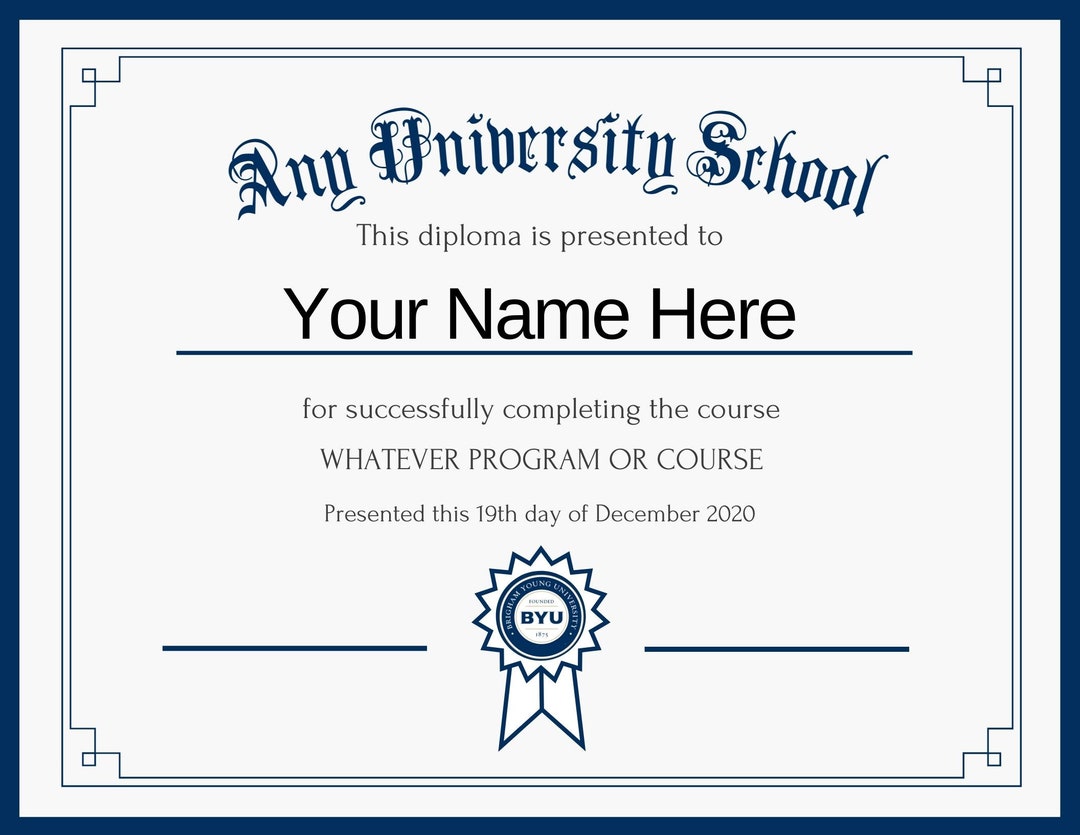 Custom Digital Diploma, Digital Download Certificate, University Degree ...