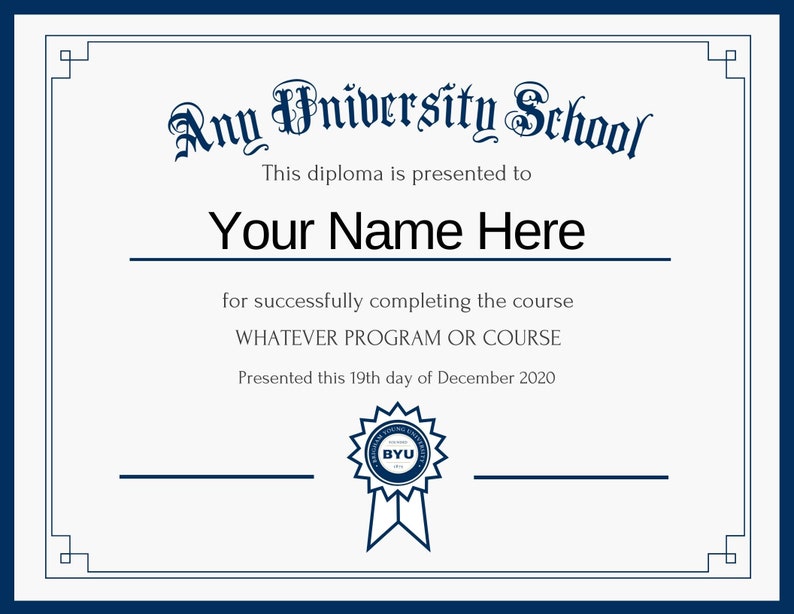 Custom Digital Diploma, Digital Download Certificate, University Degree ...