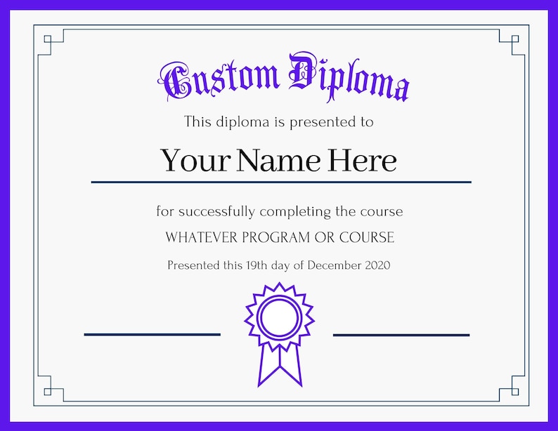 Custom Digital Diploma, Digital Download Certificate, University Degree ...