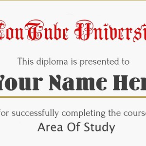 Custom Youtube University Certificate Digital Download | Personalized ...
